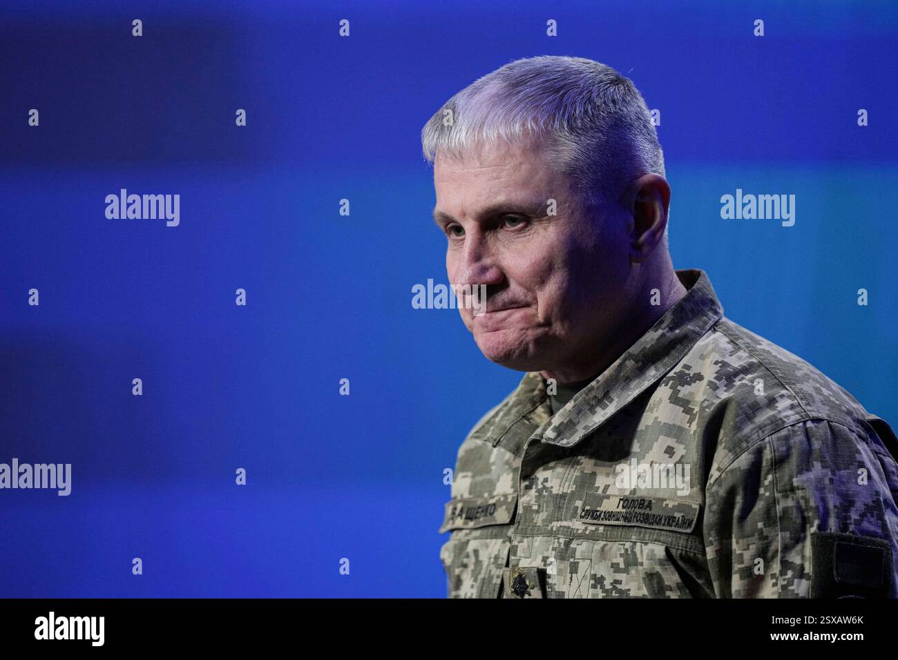 General-Maj. Oleh Ivaschenko, Chief of Foreign Intelligence Service of Ukraine, attends press ...