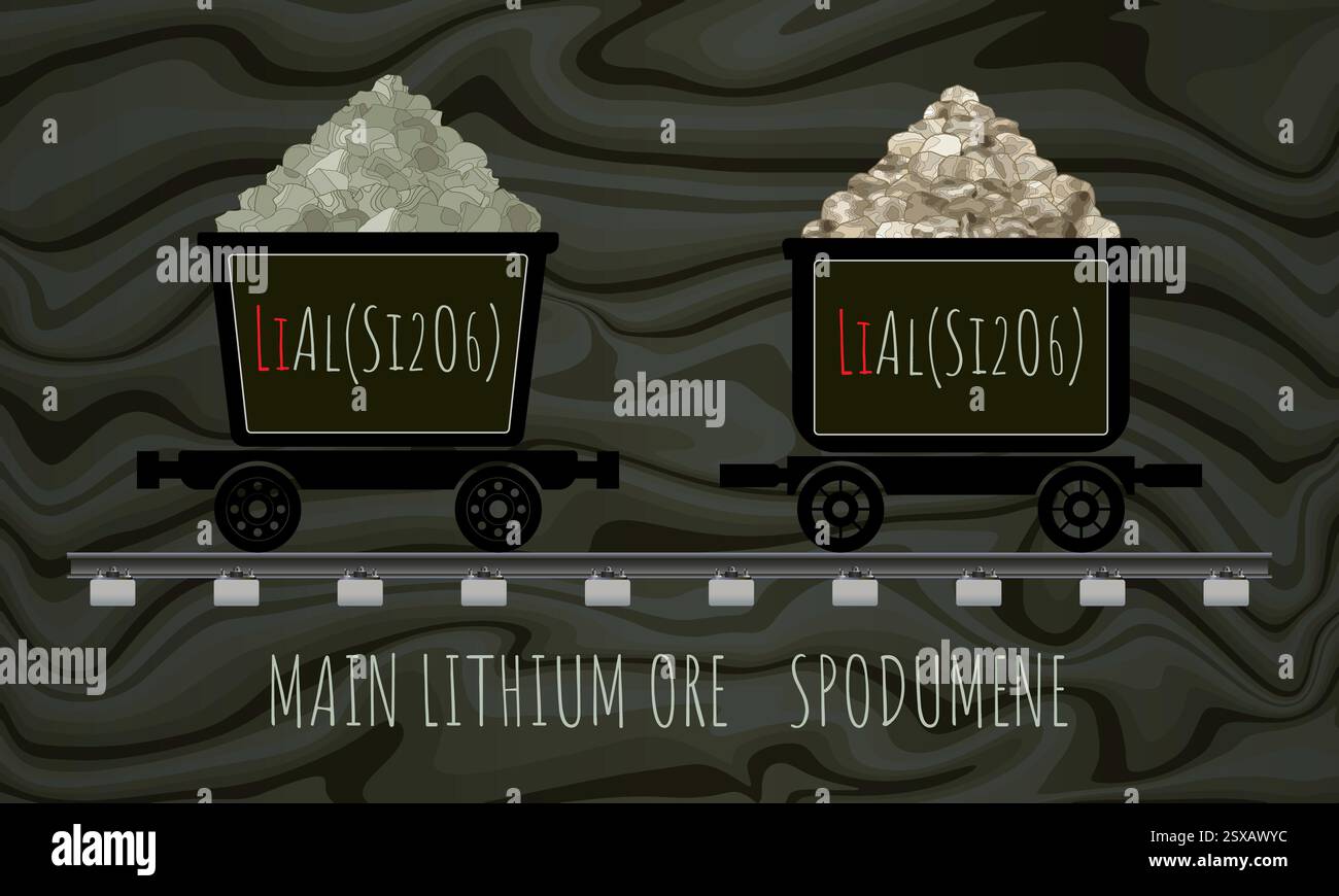 Vector drawing of SPODUMENE in wheelbarrows. Hand drawn illustration ...