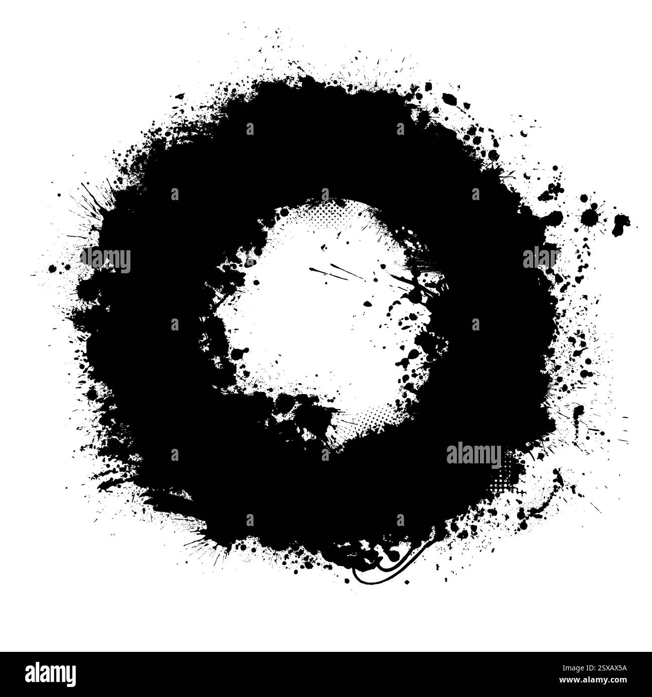 Round frame made of blots. Paint texture with drips. Grunge hand drawn ...