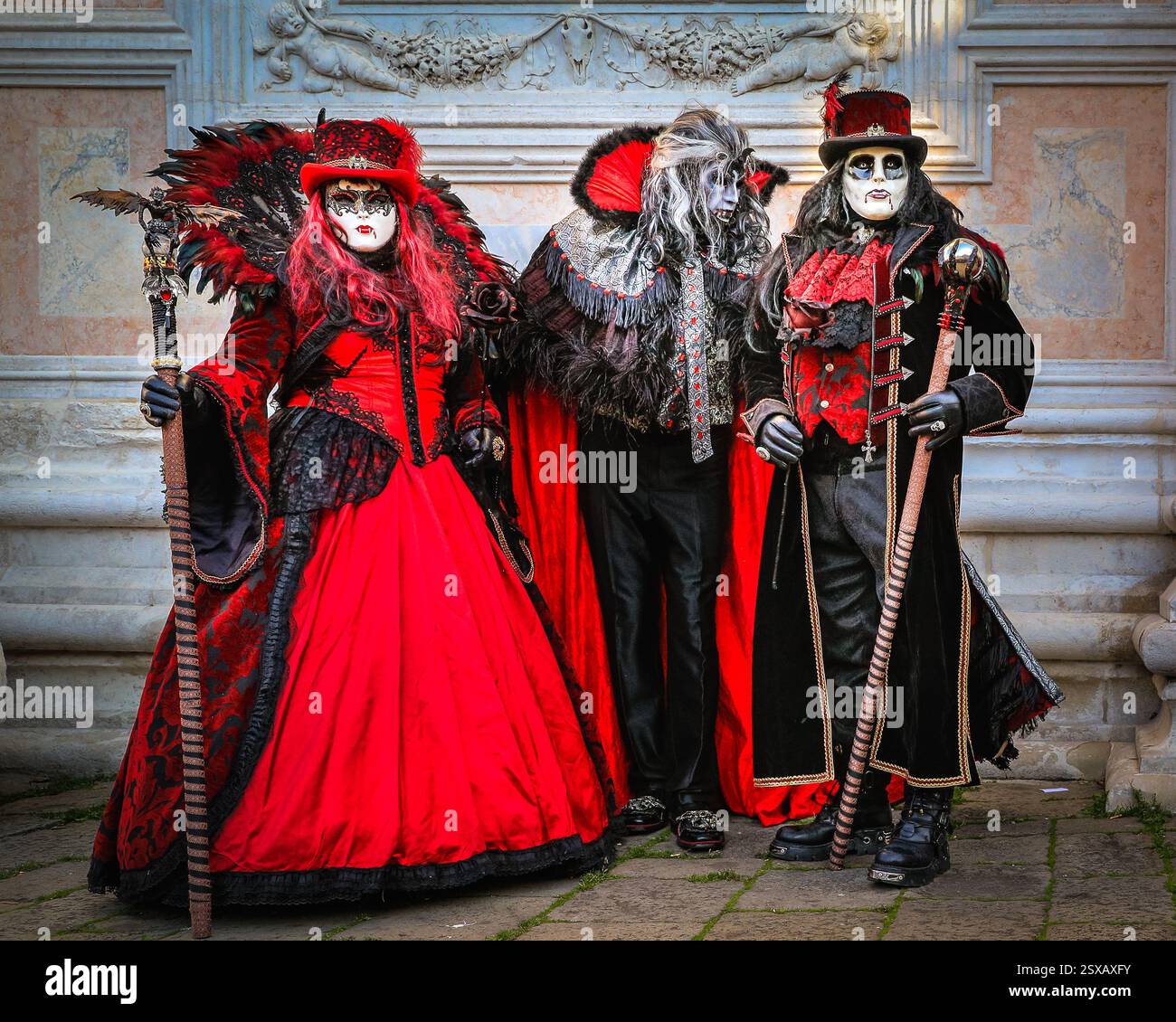 Venice carnival, group posing in historic vampire costumes, costumed ...