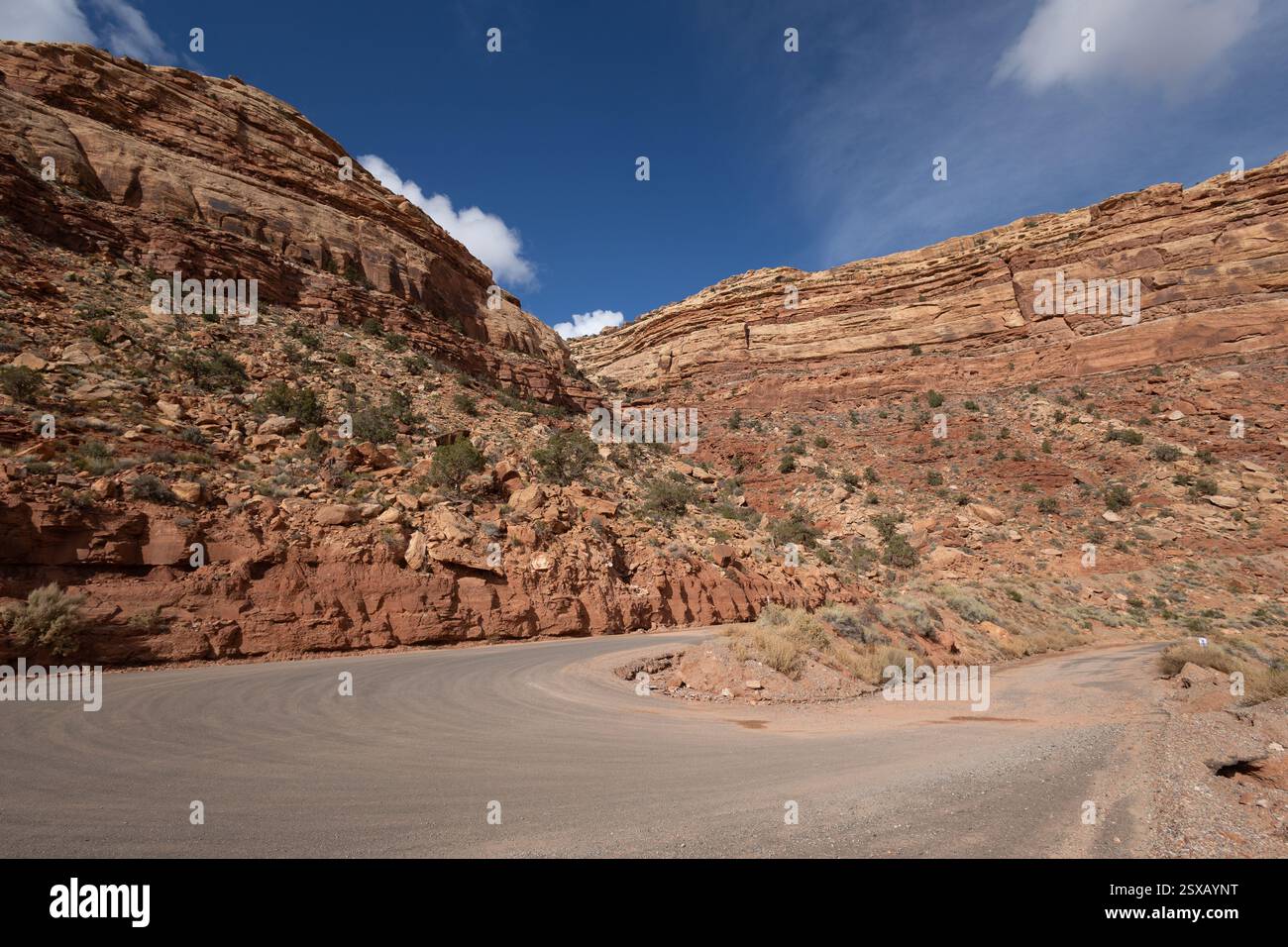 The Moki Dugway on Utah Highway 261 is a steep section of switchbacks going down a mesa with ...