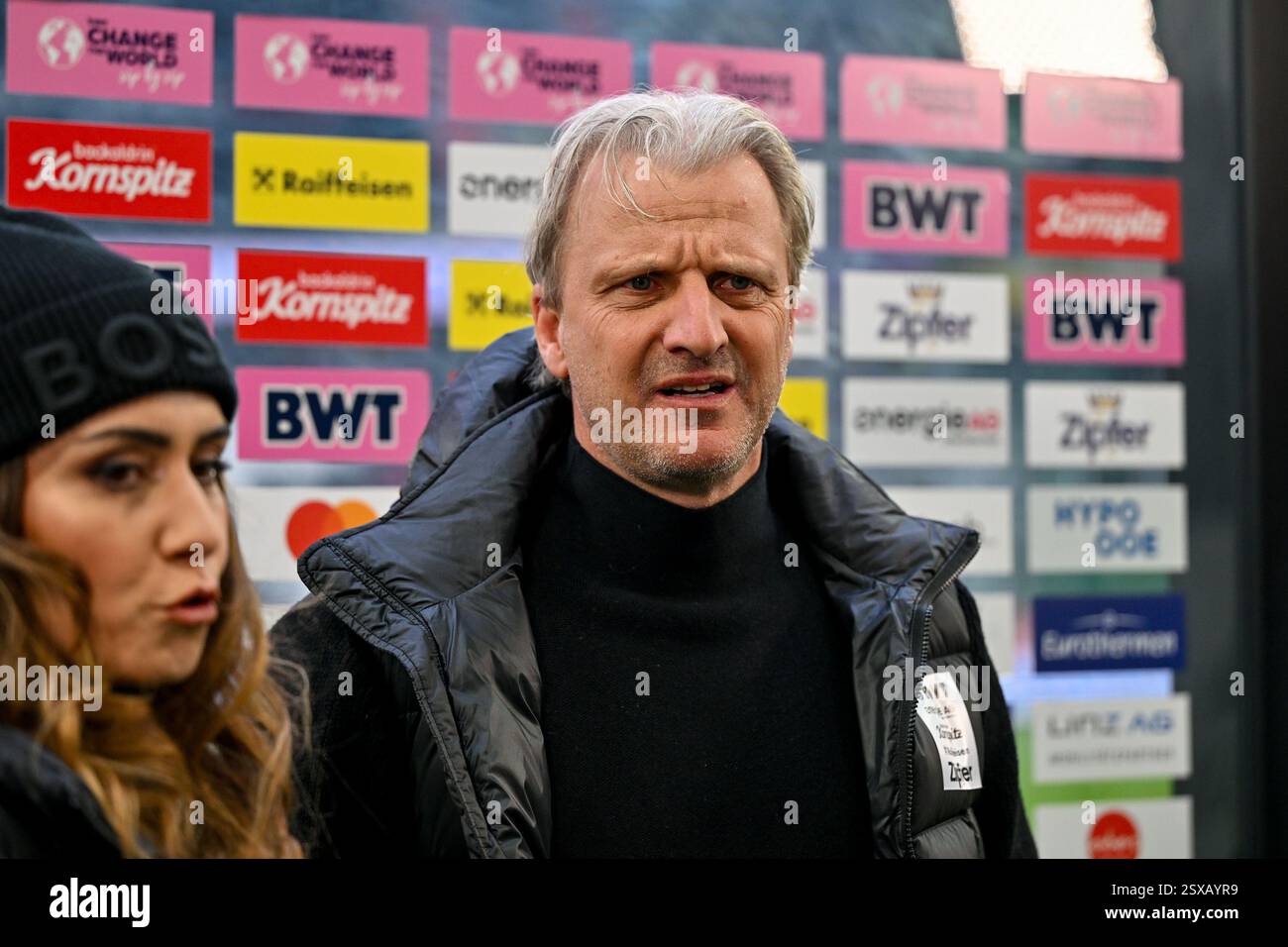 LINZ, AUSTRIA -FEBRUARY 23: Kimberly Budinsky of Sky and Head Coach ...