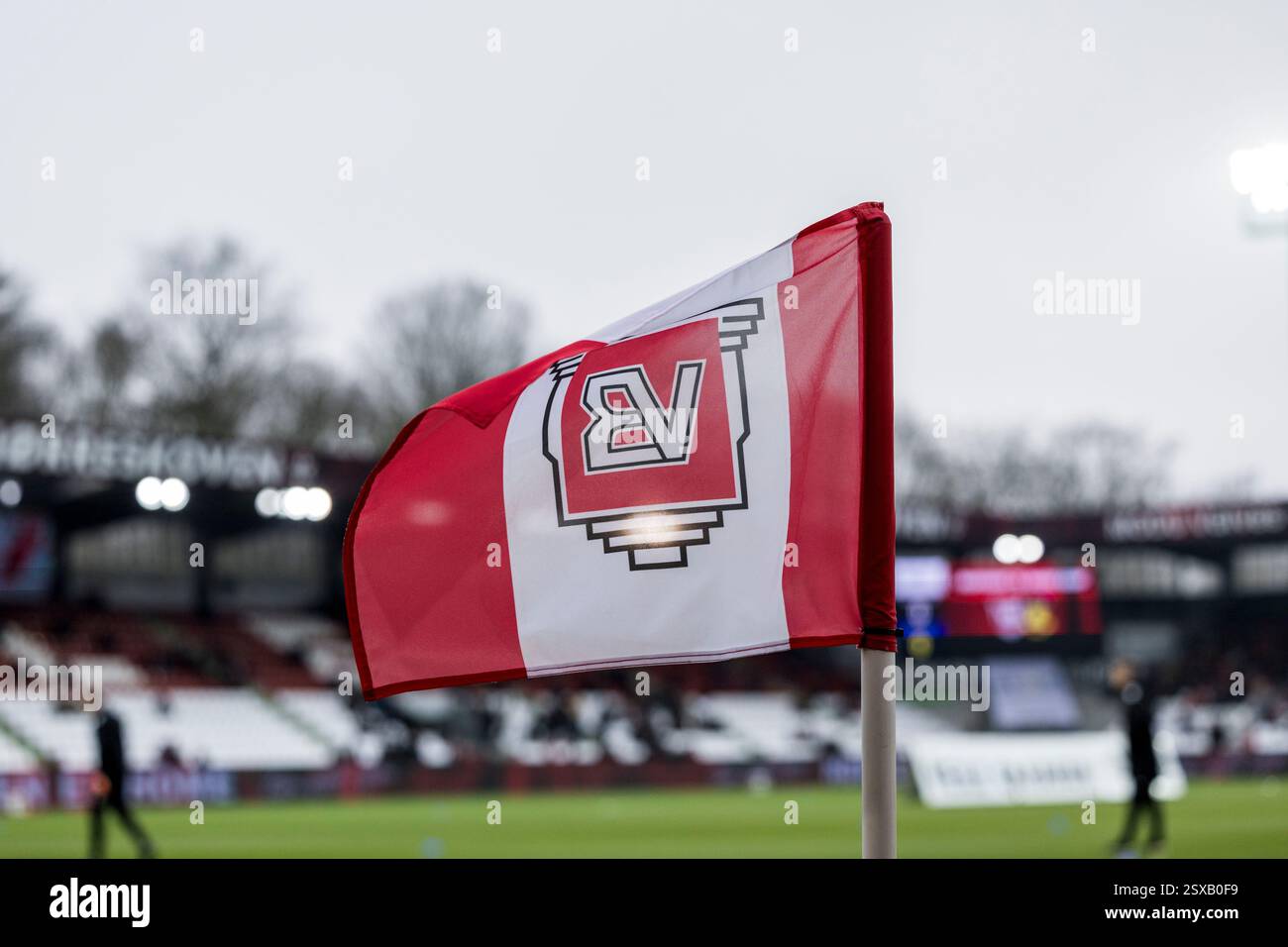 Vejle, Denmark. 23rd Feb, 2025. A corner flag with the logo of Vejle BK ...