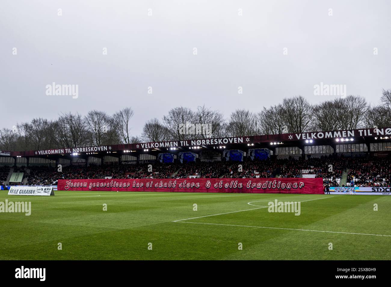 Vejle, Denmark. 23rd, February 2025. Football fans of Vejle BK seen on ...