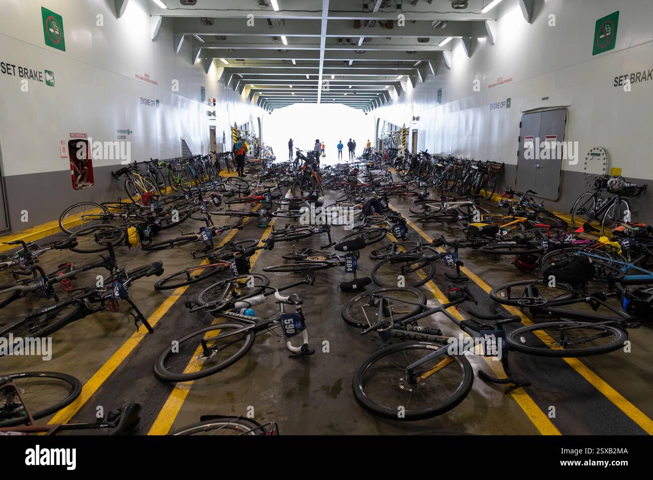 Seattle, Washington, USA. 23rd February 2025. Bikes fill the decks of ...
