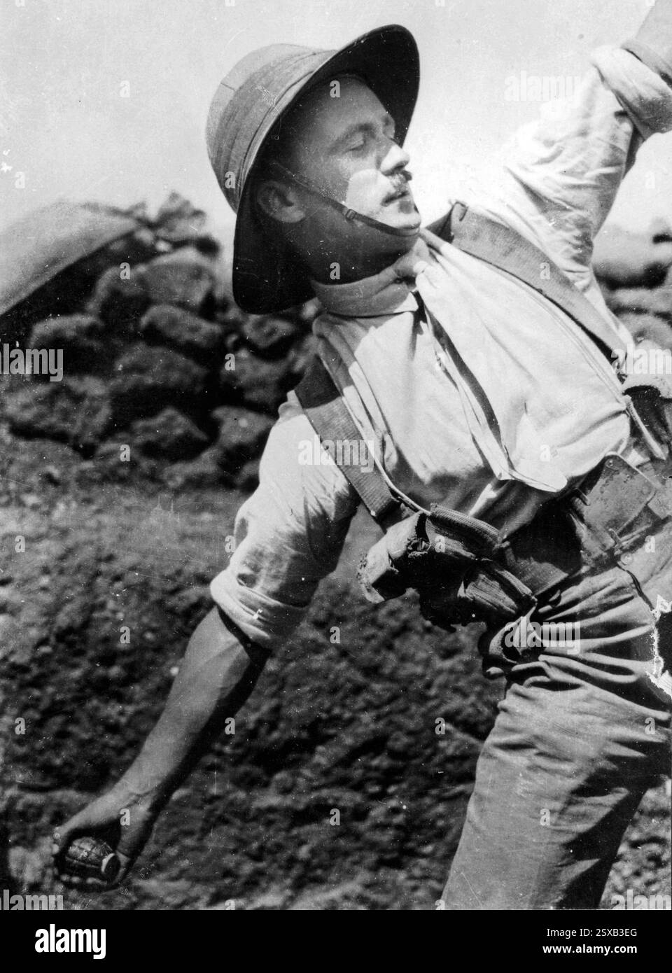 Mills grenade, an officer of the British Salonika Army demonstrates how ...