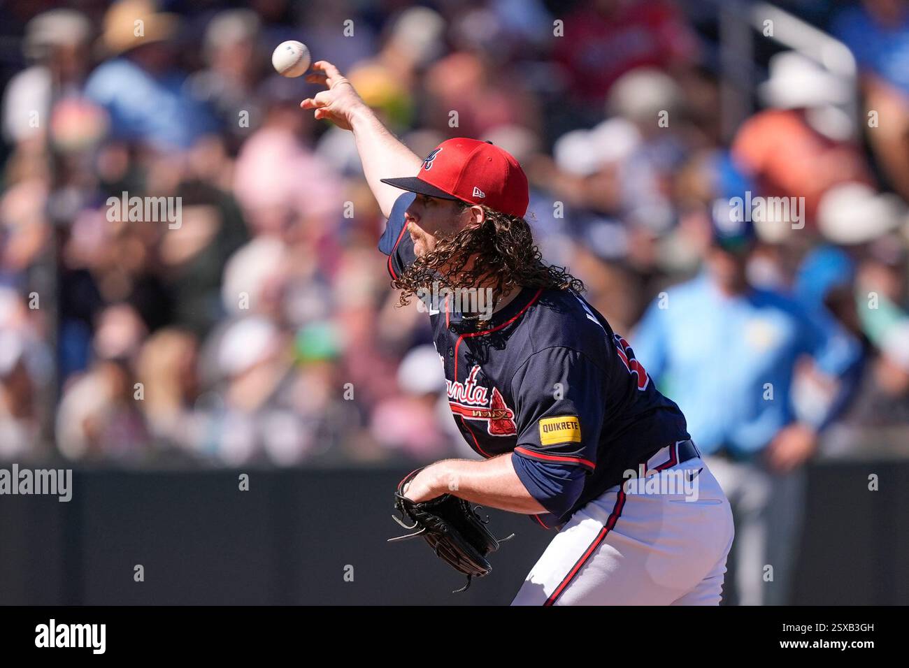 Atlanta Braves pitcher Grant Holmes delivers in the third inning of a ...