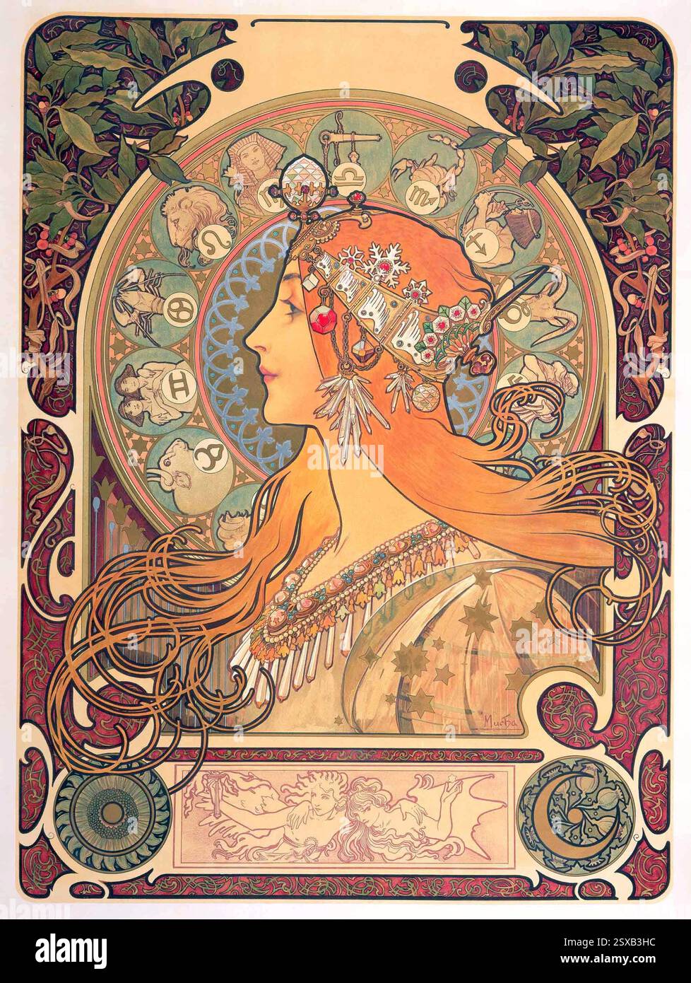 Zodiac calendar for La Plume (1897) by Alphonse Mucha Stock Photo - Alamy