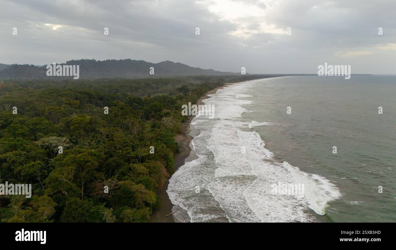 Drone aerial view of Playa Negra beach, tropical beach with beautiful ...