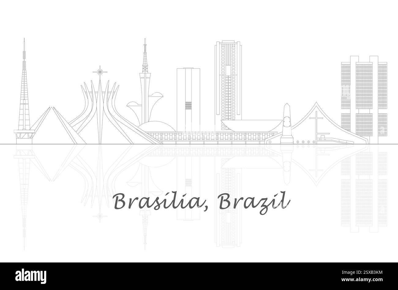 Outline Skyline Panorama of city of Brasilia, Brazil - vector illustration Stock Vector Image ...