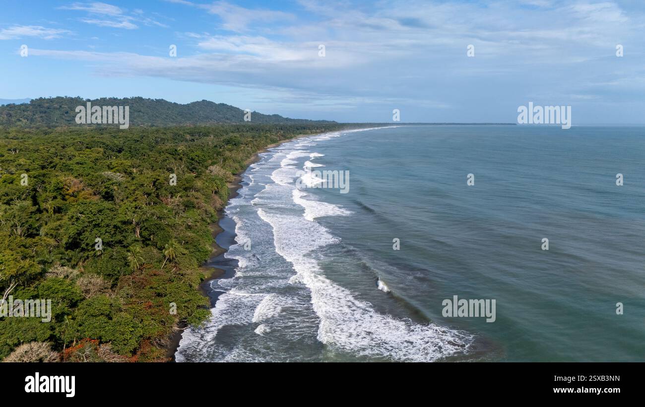 Drone aerial view of Playa Negra beach, tropical beach with beautiful ...