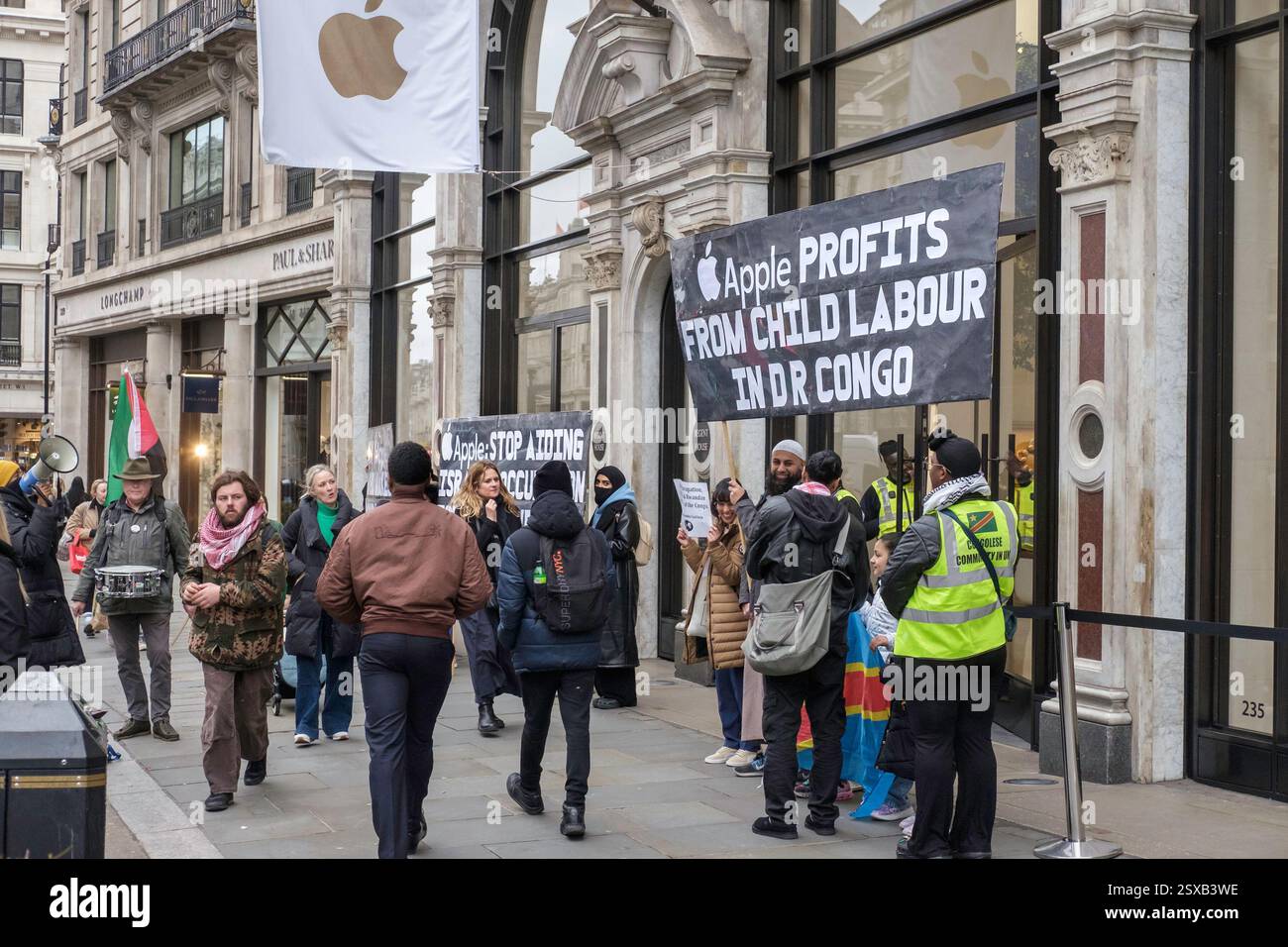 23 February 2025. London, UK. Protest outside Apple flagship store ...