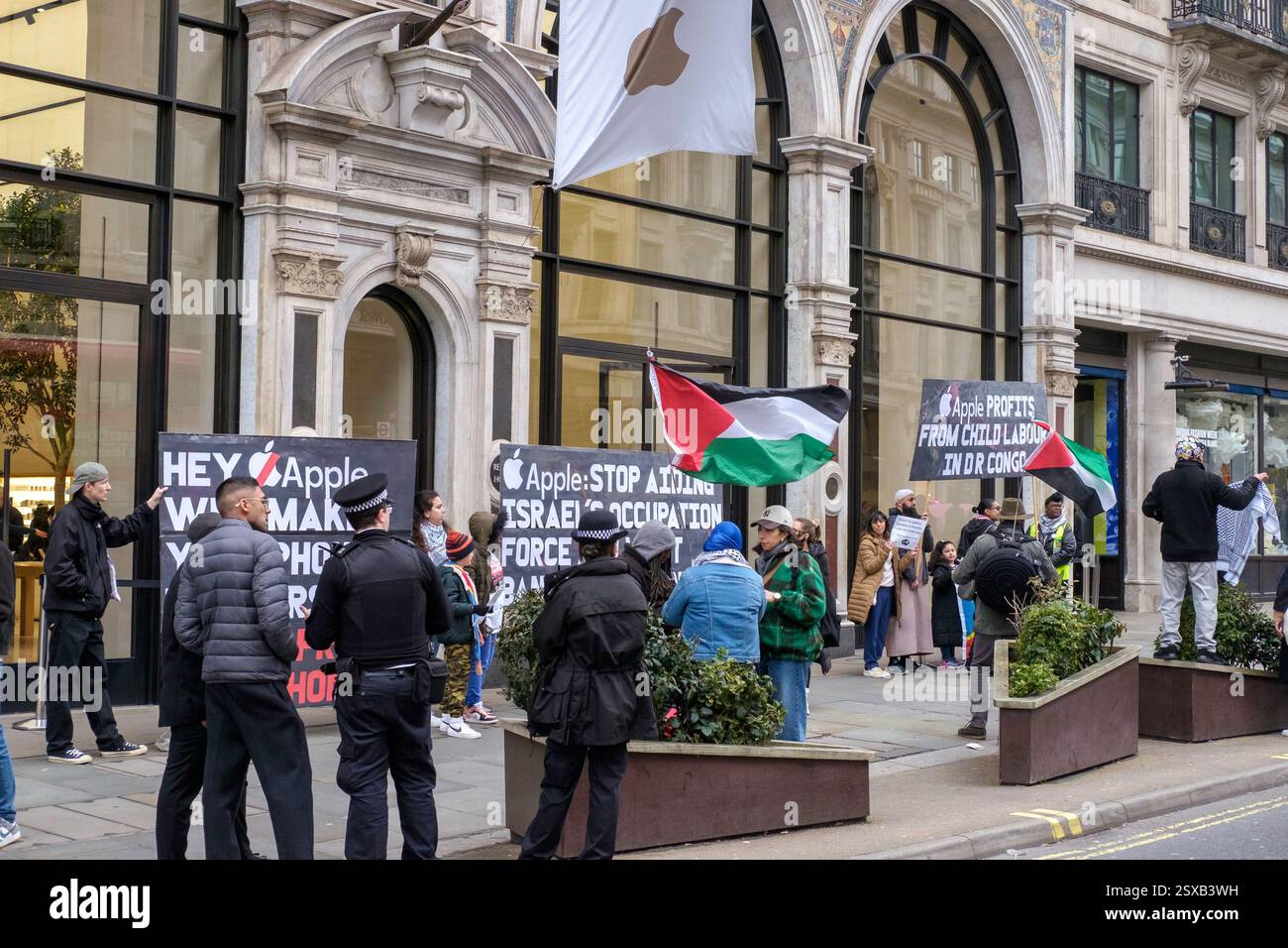 23 February 2025. London, UK. Protest outside Apple flagship store ...