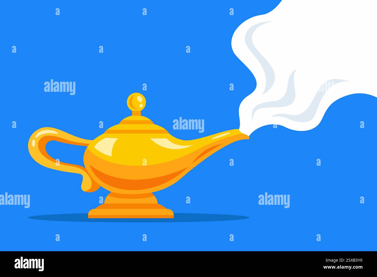 magic golden lamp with genie from arabian night. flat vector illustration Stock Vector Image ...