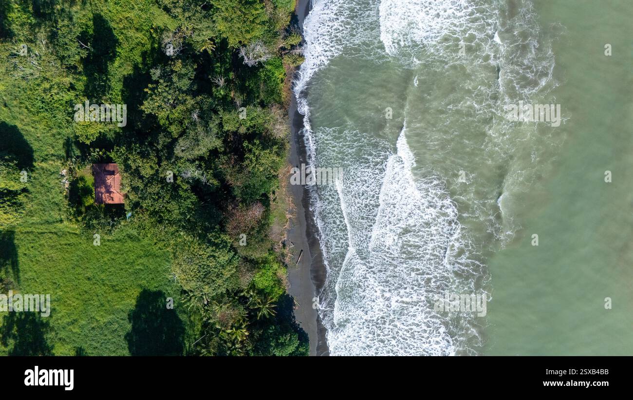 Drone aerial view of Playa Negra beach, tropical beach with beautiful ...