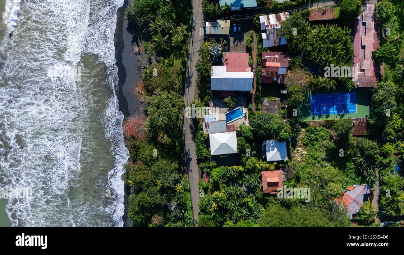 Drone aerial view of Playa Negra beach, tropical beach with beautiful ...