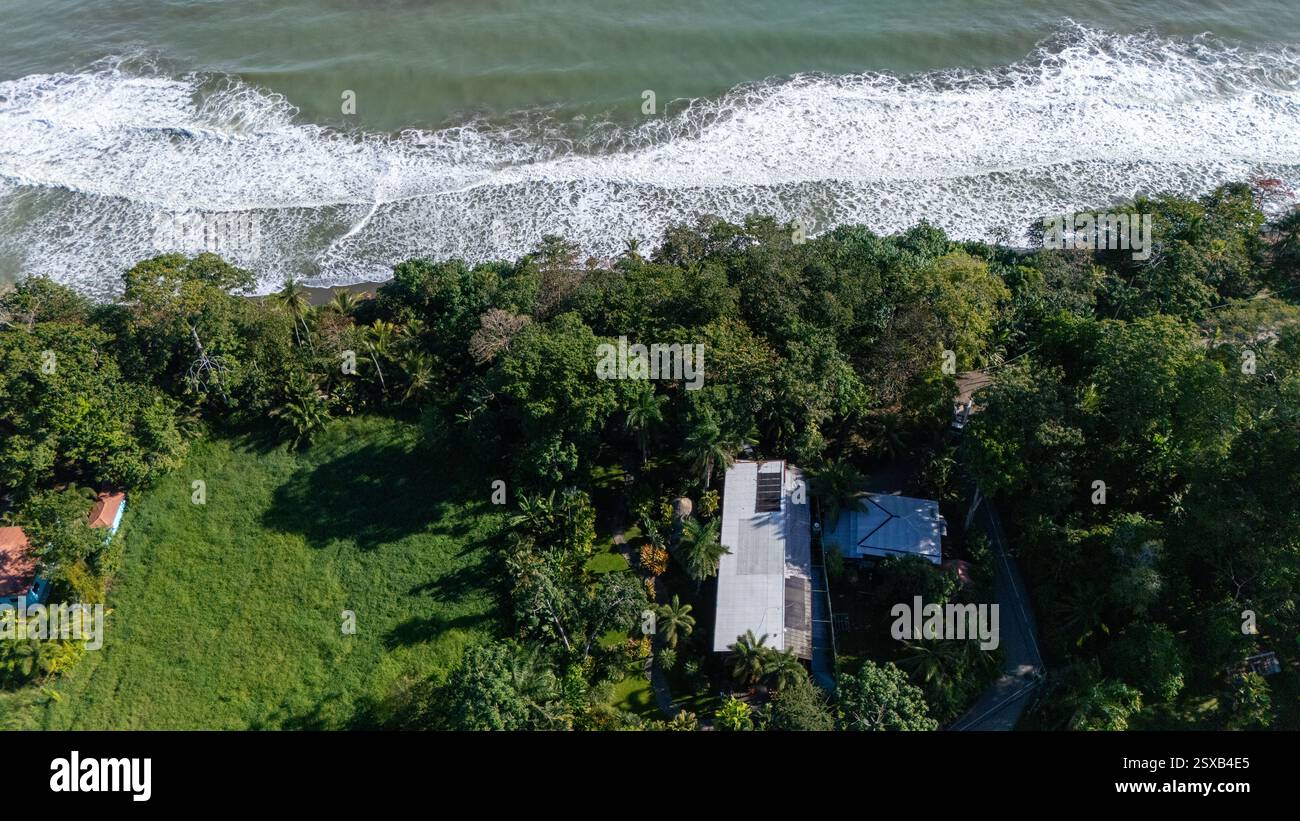 Drone aerial view of Playa Negra beach, tropical beach with beautiful ...