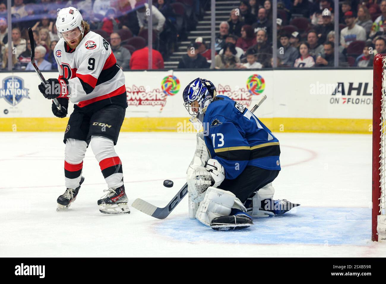 CLEVELAND, OH - FEBRUARY 23: Cleveland Monsters goaltender Jet Greaves ...