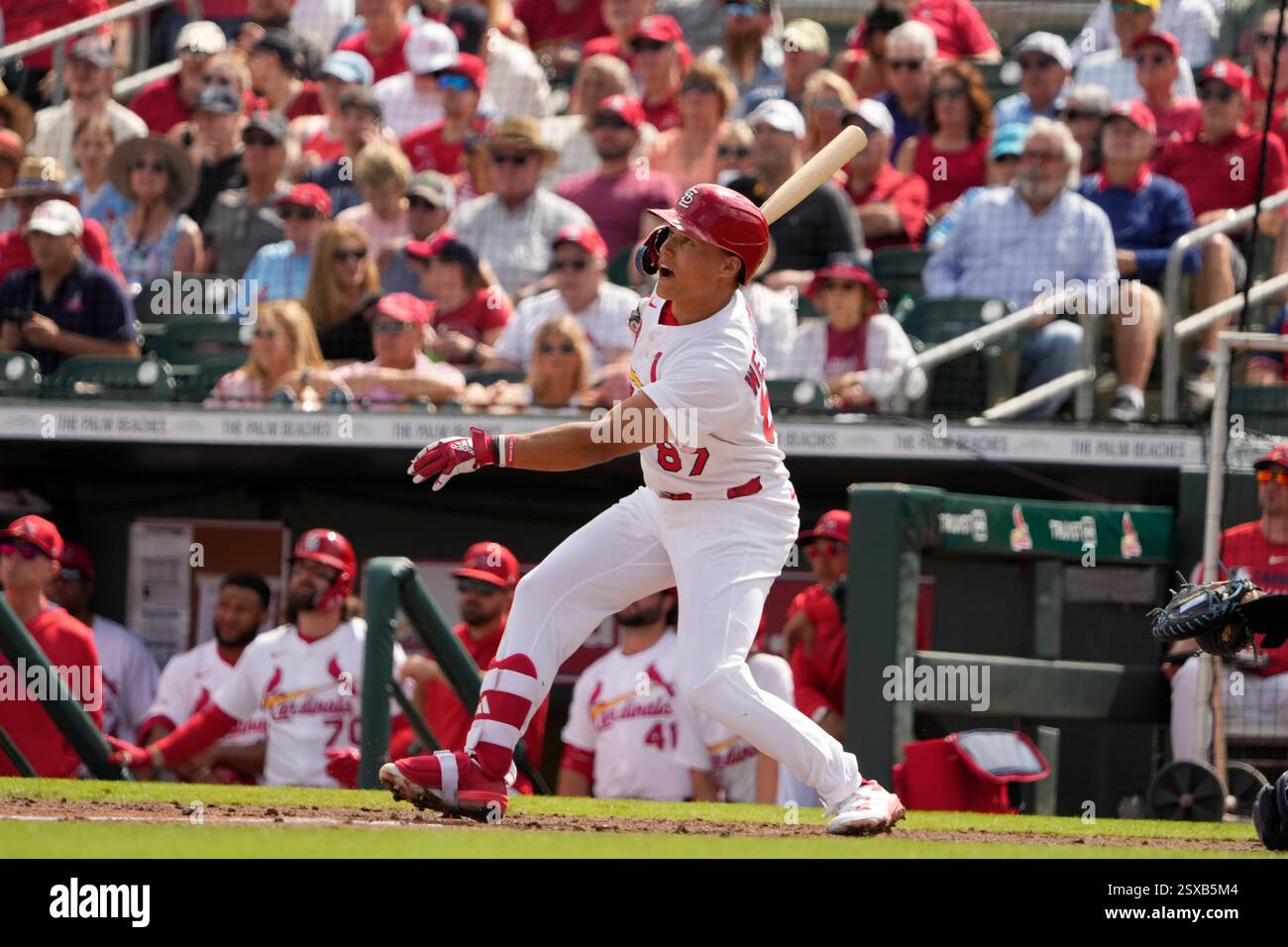 St. Louis Cardinals' JJ Wetherholt flies out during the second inning ...