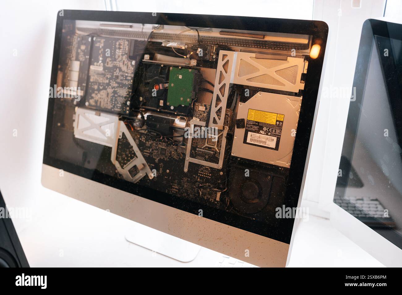 Compact nettop computer revealing detailed internal circuitry ...