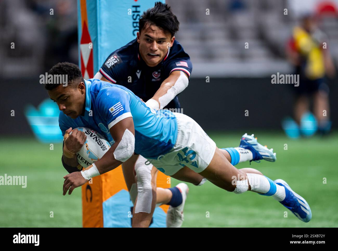 Vancouver, Canada. 23rd Feb, 2025. Uruguay's Pedro Hoblog scores a try ...