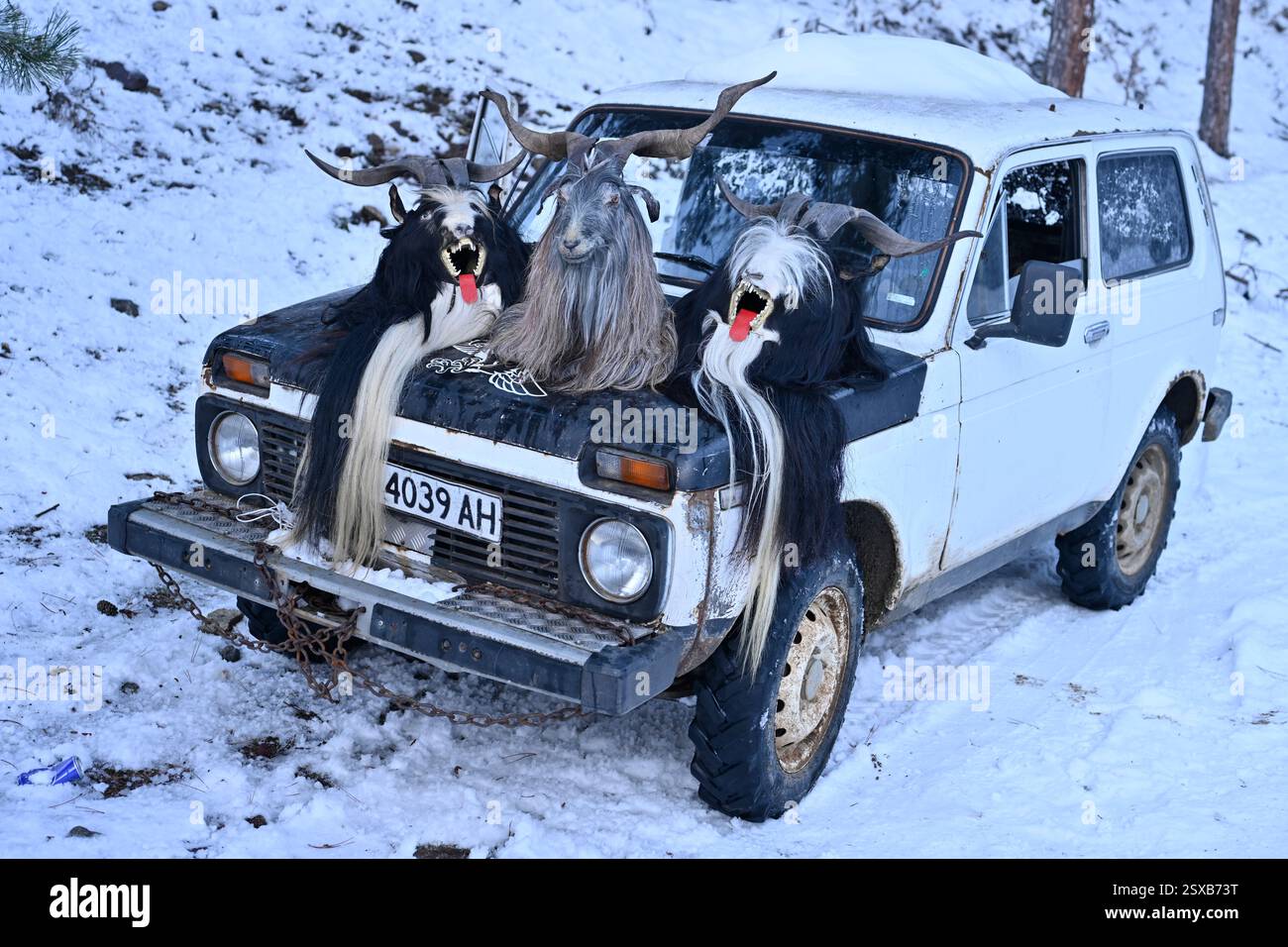 An old Lada Niva, a classic Soviet-era off-road vehicle, parked with ...