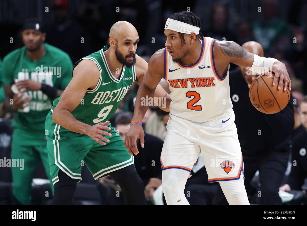 New York Knicks' Miles McBride (2) looks to move against Boston Celtics ...