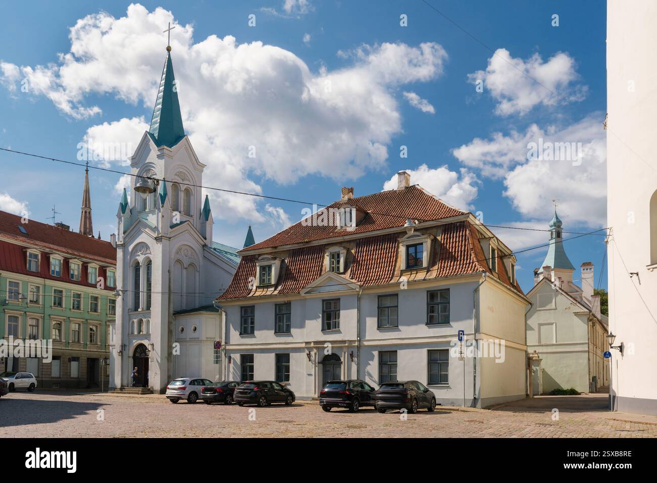 A view of Our Lady of Sorrows Church and surrounding historic buildings ...