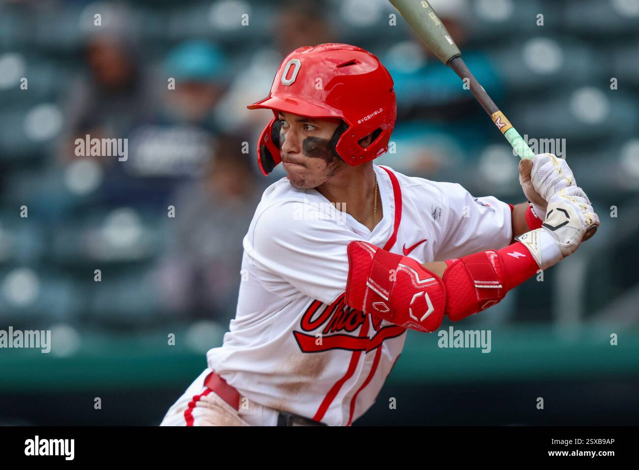 Ohio State outfielder Trey Lipsey (2) bats during an NCAA baseball game ...