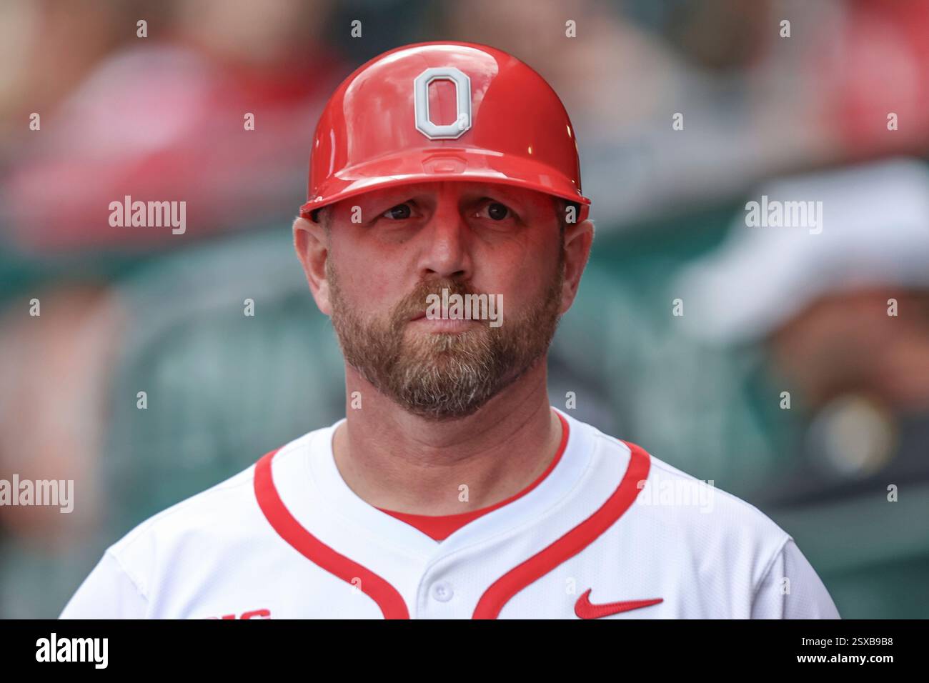 Ohio State head coach Justin Haire watches play during an NCAA baseball ...