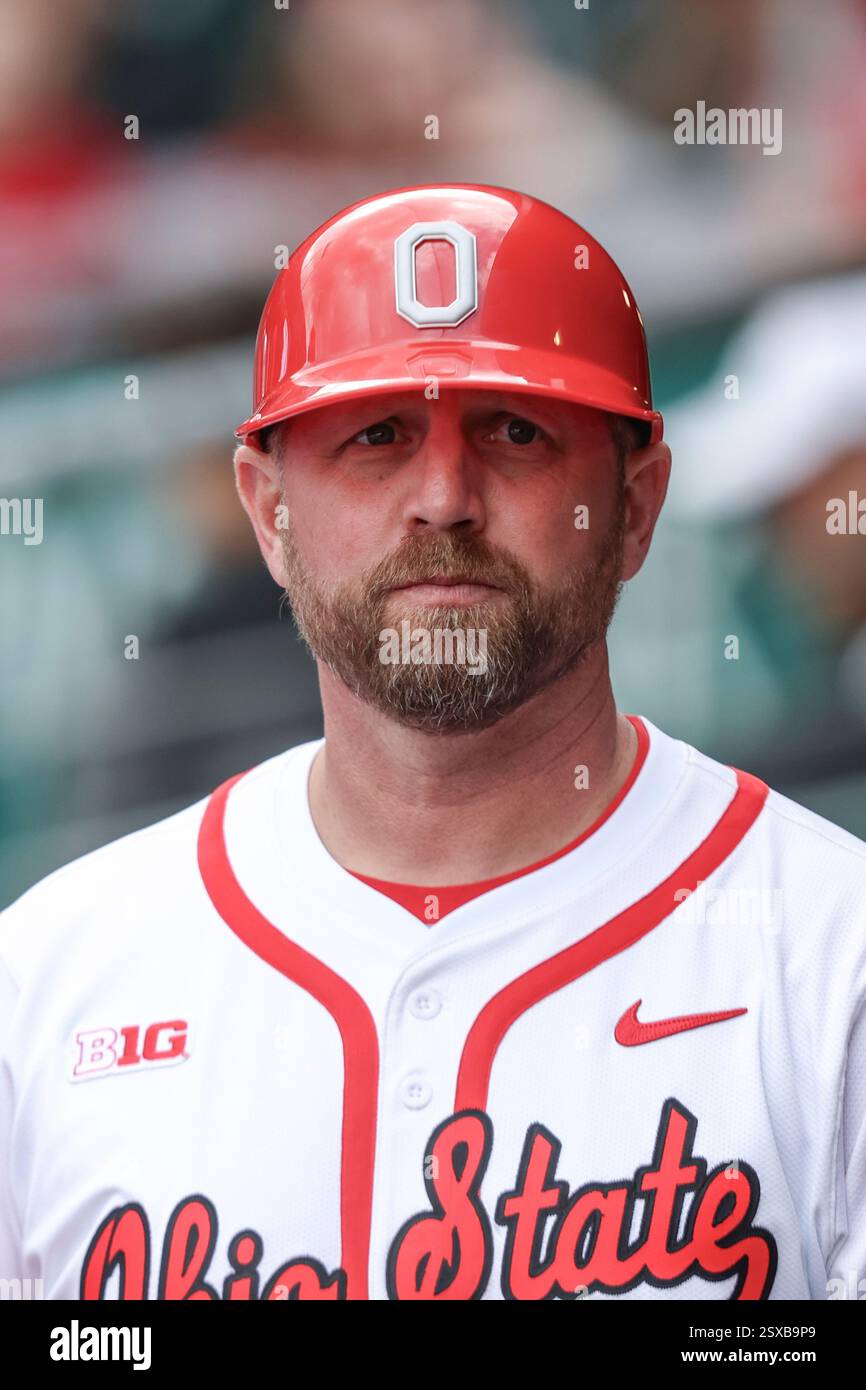 Ohio State head coach Justin Haire watches play during an NCAA baseball ...