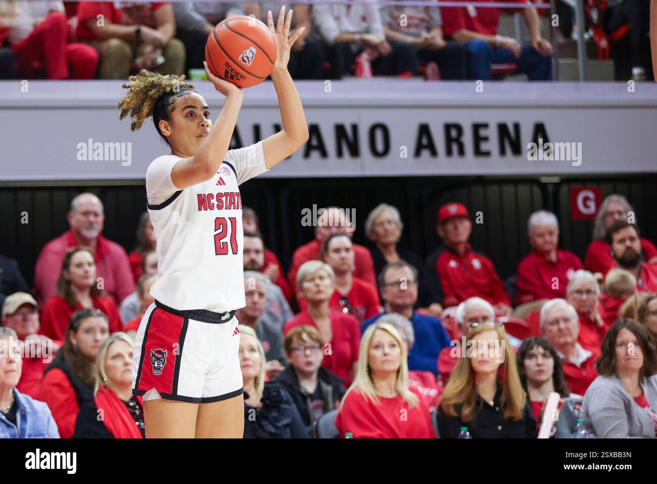 RALEIGH, NC - FEBRUARY 23: NC State Wolfpack guard Madison Hayes (21 ...