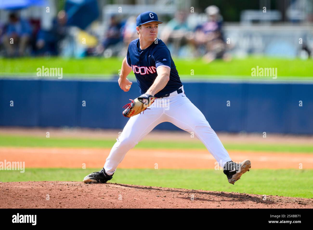 UConn pitcher Greg Shaw III (41) throws the ball from the mound during ...