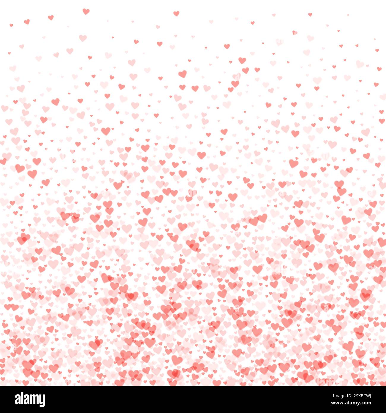 Valentine hearts, flying, falling down, floating. Red hearts scattered ...
