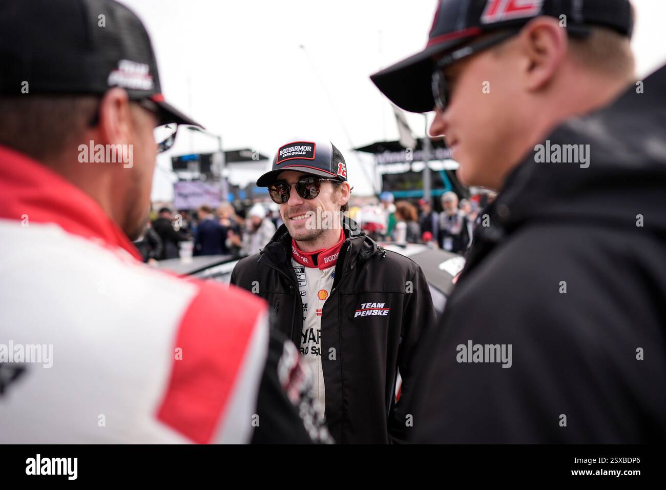 Ryan Blaney speaks with his crew before a NASCAR Cup Series auto race ...