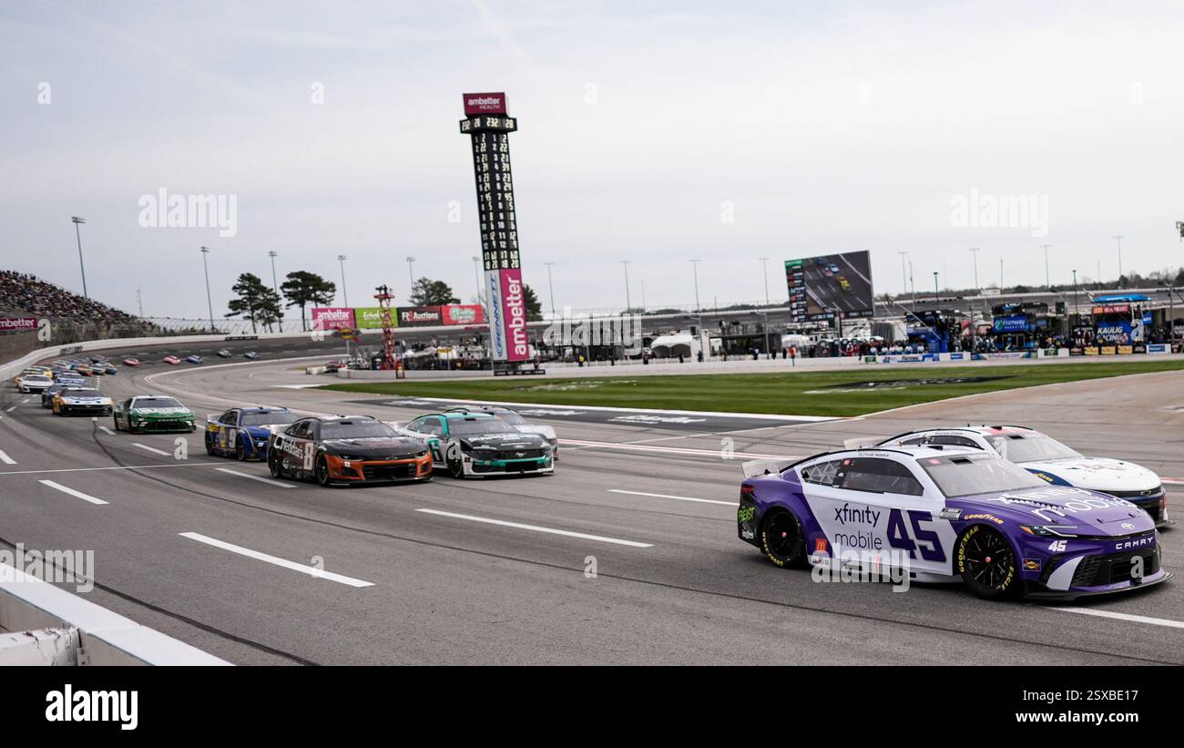 Tyler Reddick (45) pulls out of Turn 4 during a NASCAR Cup Series auto ...