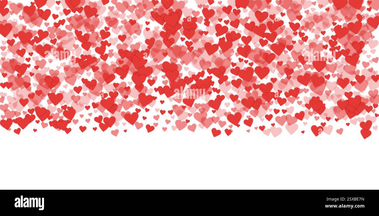 Falling hearts valentine card template. Red hearts scattered on white ...