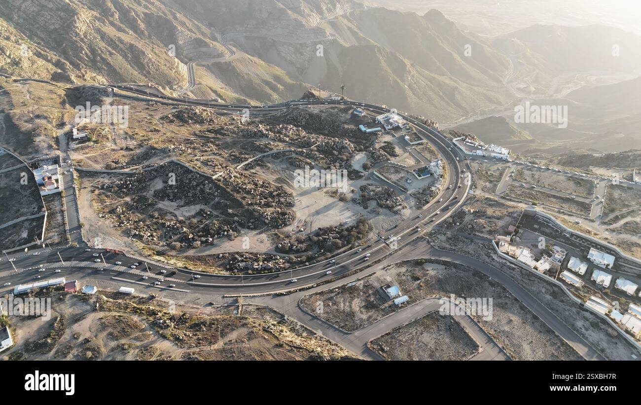 Al Taif drone Aerial view, Al Hada Mountain in Taif City top view ...