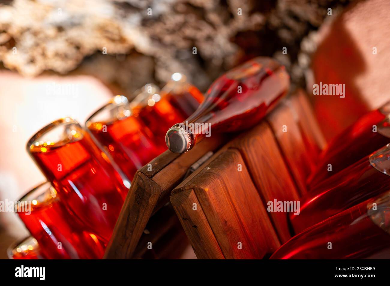 Sparkling dry rose wine production by traditional method in underground ...
