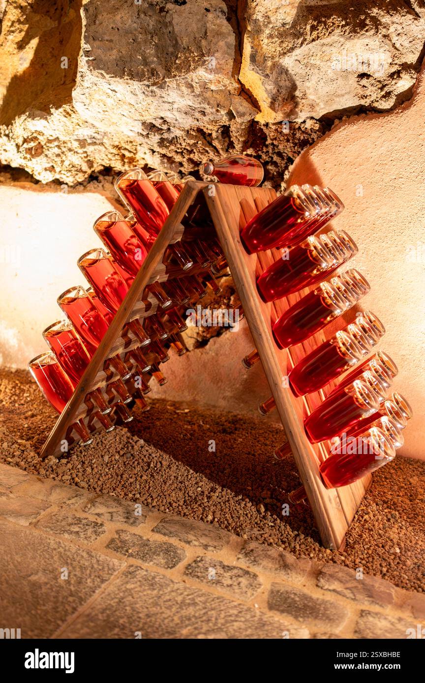 Sparkling dry rose wine production by traditional method in underground ...