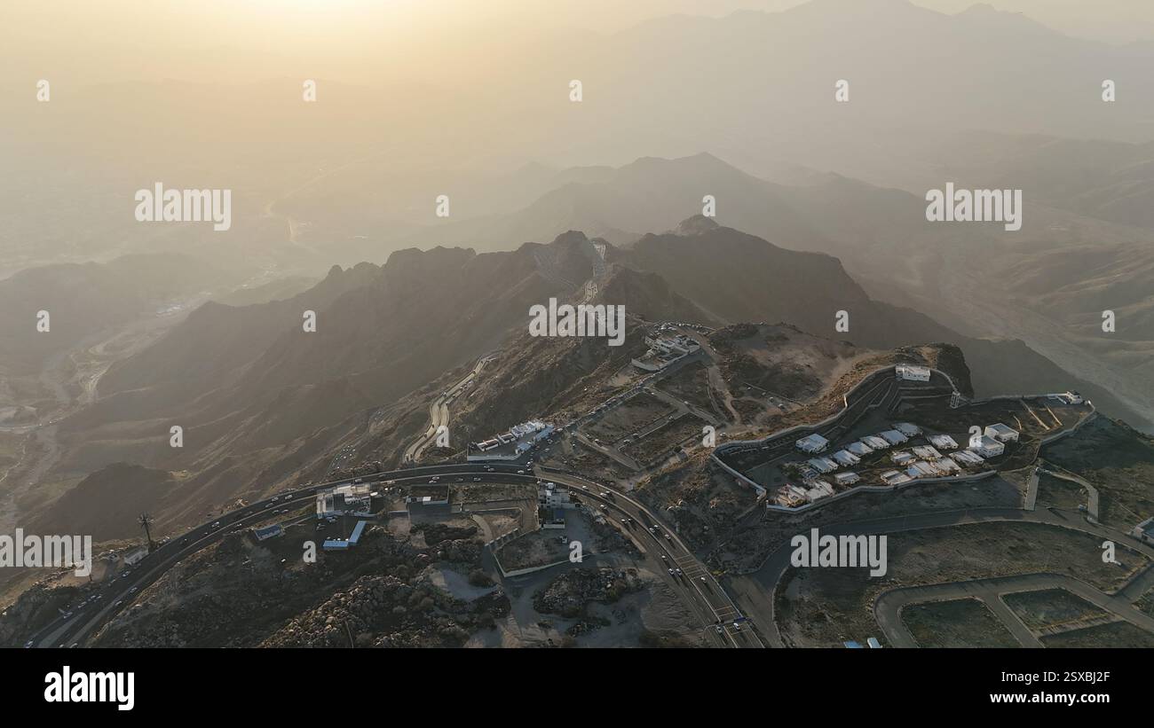 Al Taif drone Aerial view, Al Hada Mountain in Taif City top view ...