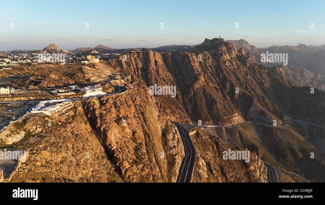 Al Taif drone Aerial view, Al Hada Mountain in Taif City top view ...