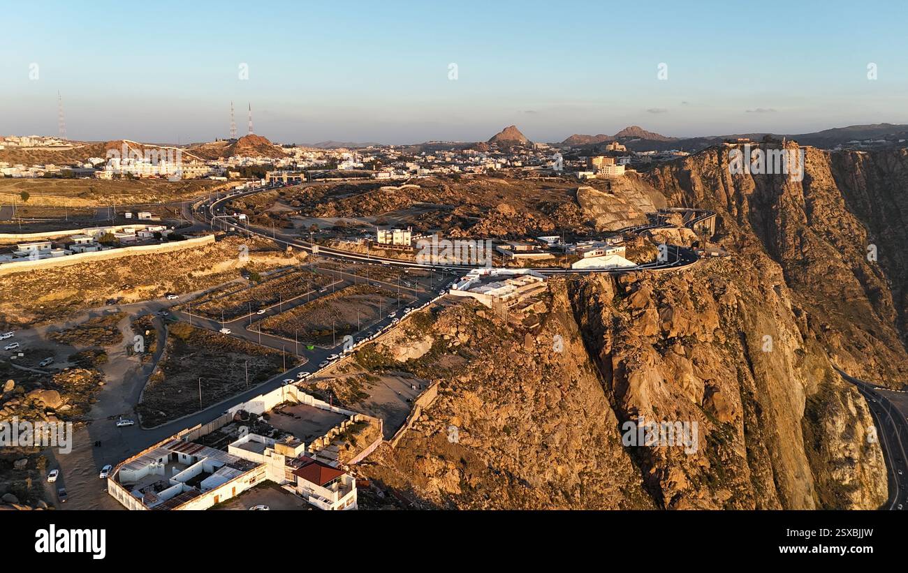 Al Taif drone Aerial view, Al Hada Mountain in Taif City top view ...
