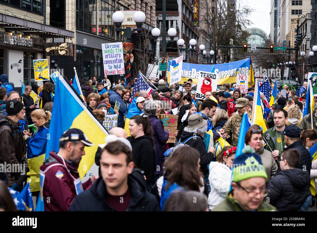 Seattle, USA. 23th Feb 2025. Huge crowd gathered at the 3-year ...
