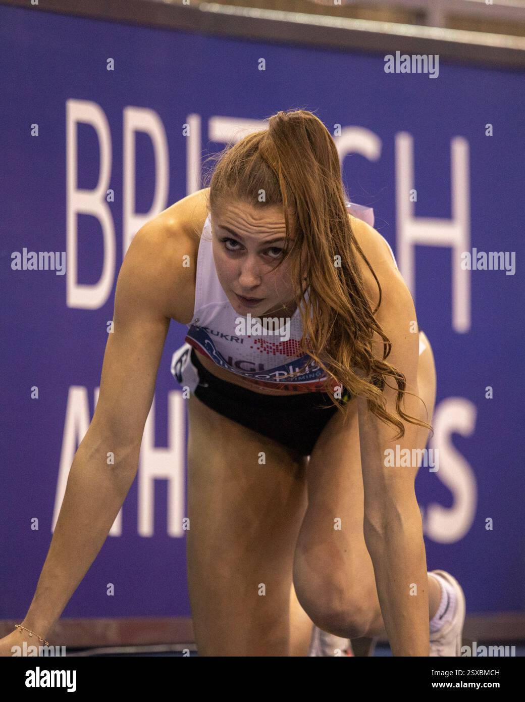 Utilita Arena, Birmingham, UK. 23rd Feb, 2025. Brooke Ironside in the blocks ahead of 200m heats ...