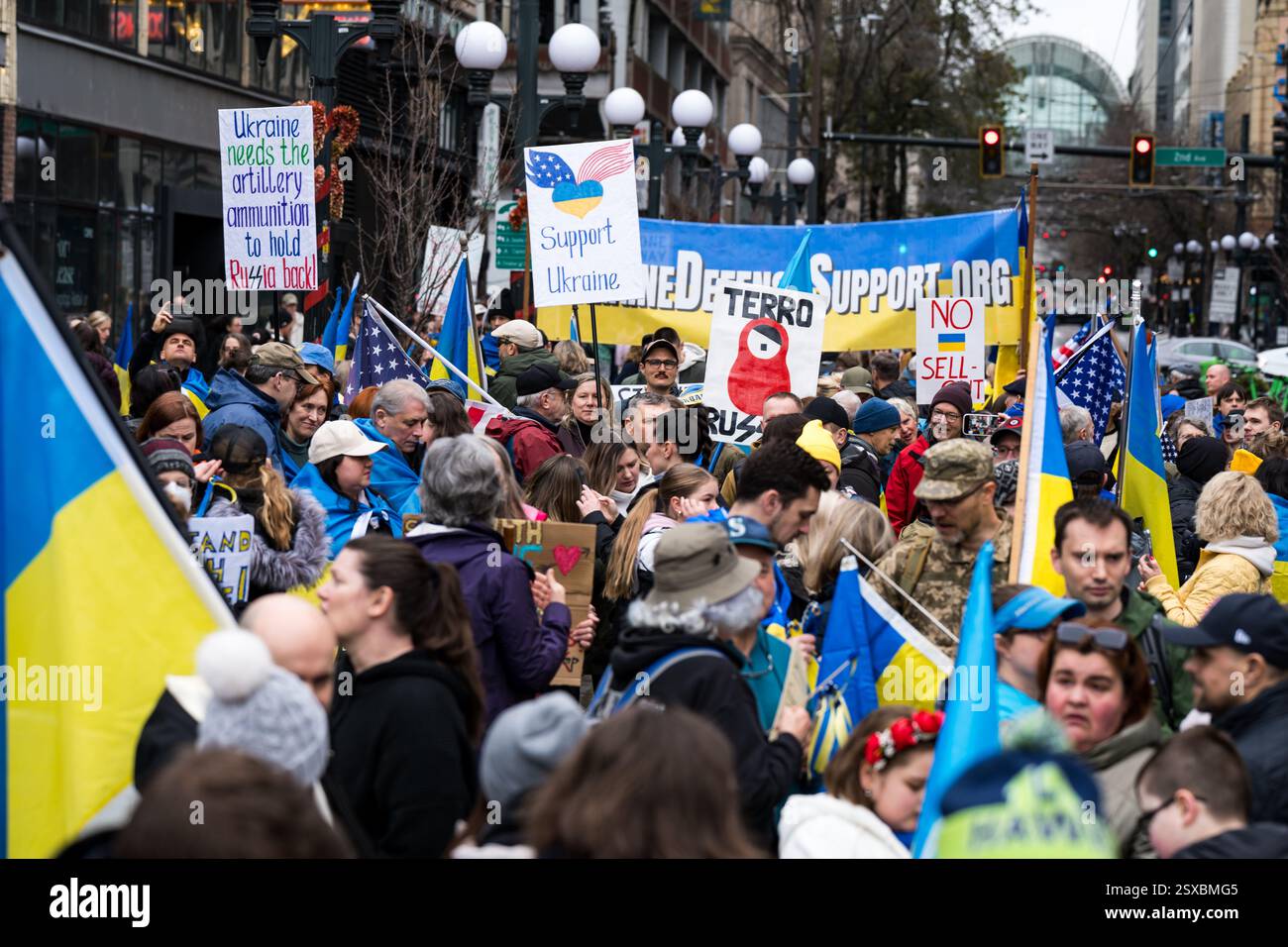 Seattle, USA. 23 Feb 2025. Huge crowd gathered at the 3-year ...
