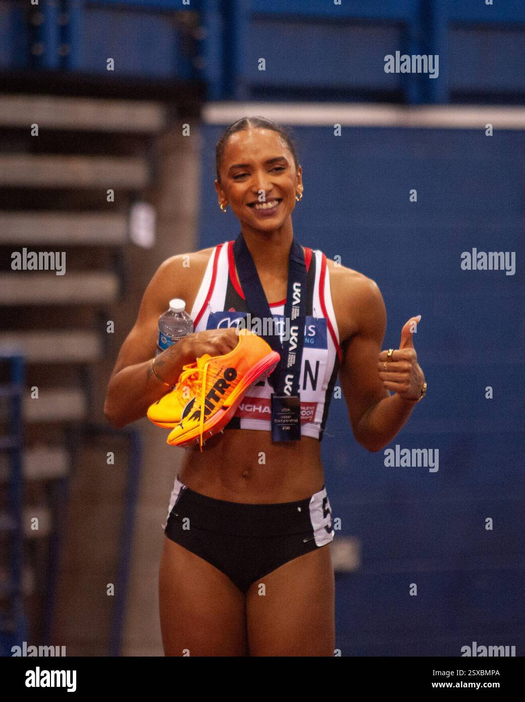 Utilita Arena, Birmingham, UK. 23rd Feb, 2025. Lina Nielsen with thumbs ...