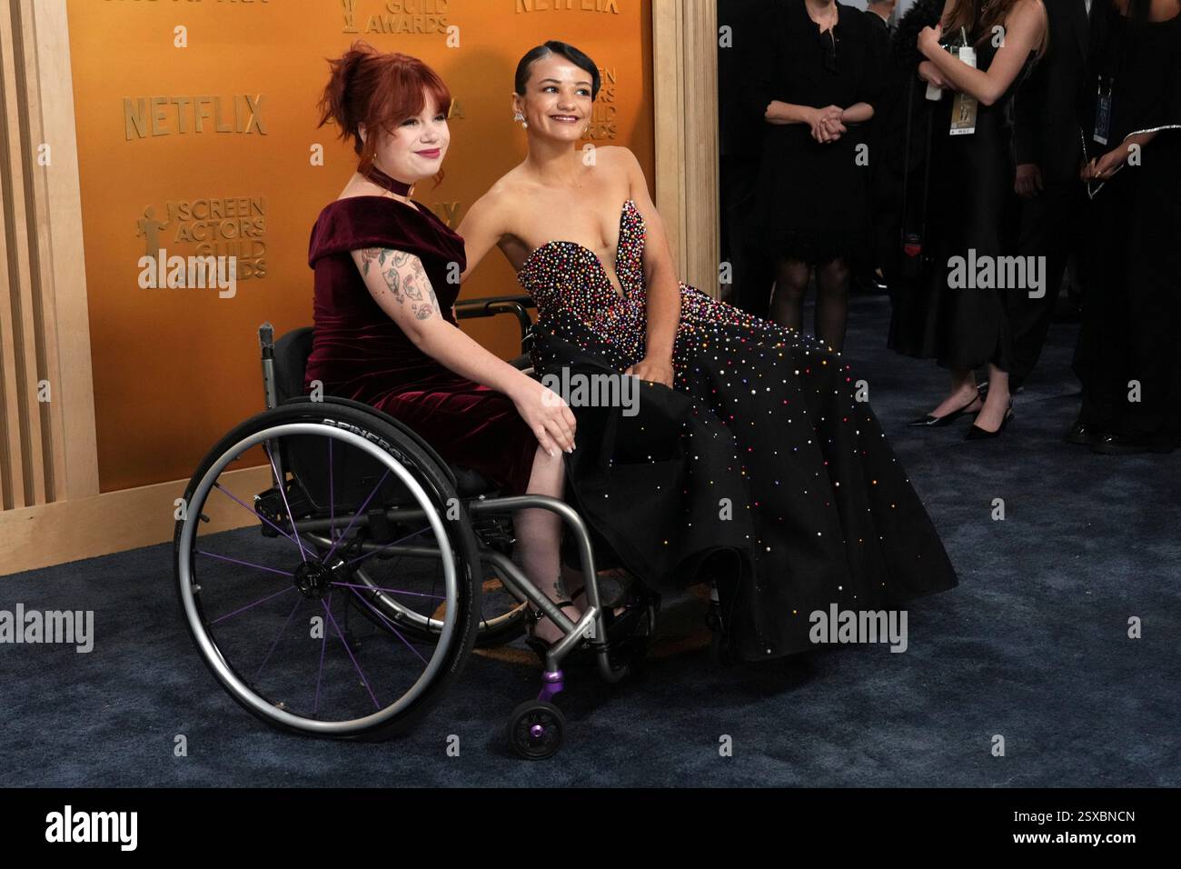 Lauren Brooks, left, and Marissa Bode arrive at the 31st annual Screen Actors Guild Awards on ...