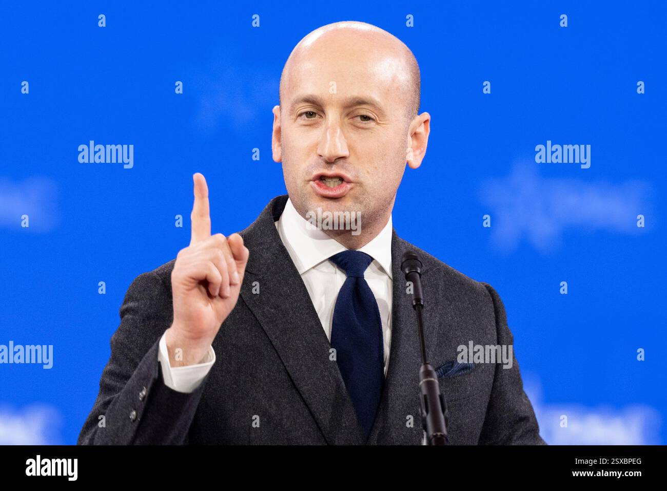 National Harbor, United States. 22nd Feb, 2025. Stephen Miller speaks ...