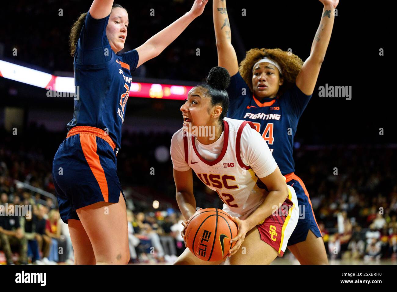 Southern California guard JuJu Watkins (12) looks to shoot while under ...